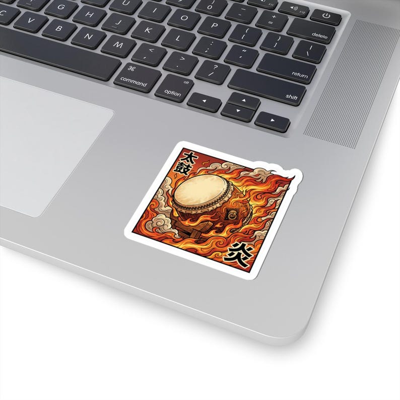 Original Design Taiko Drum and Flames Sticker - Japanese Festival Art ...
