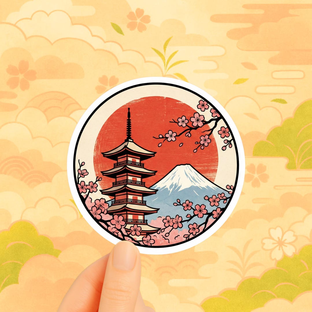 Japanese Pagoda & Mount Fuji Sticker – Sakura Art Vinyl Decal - Etsy
