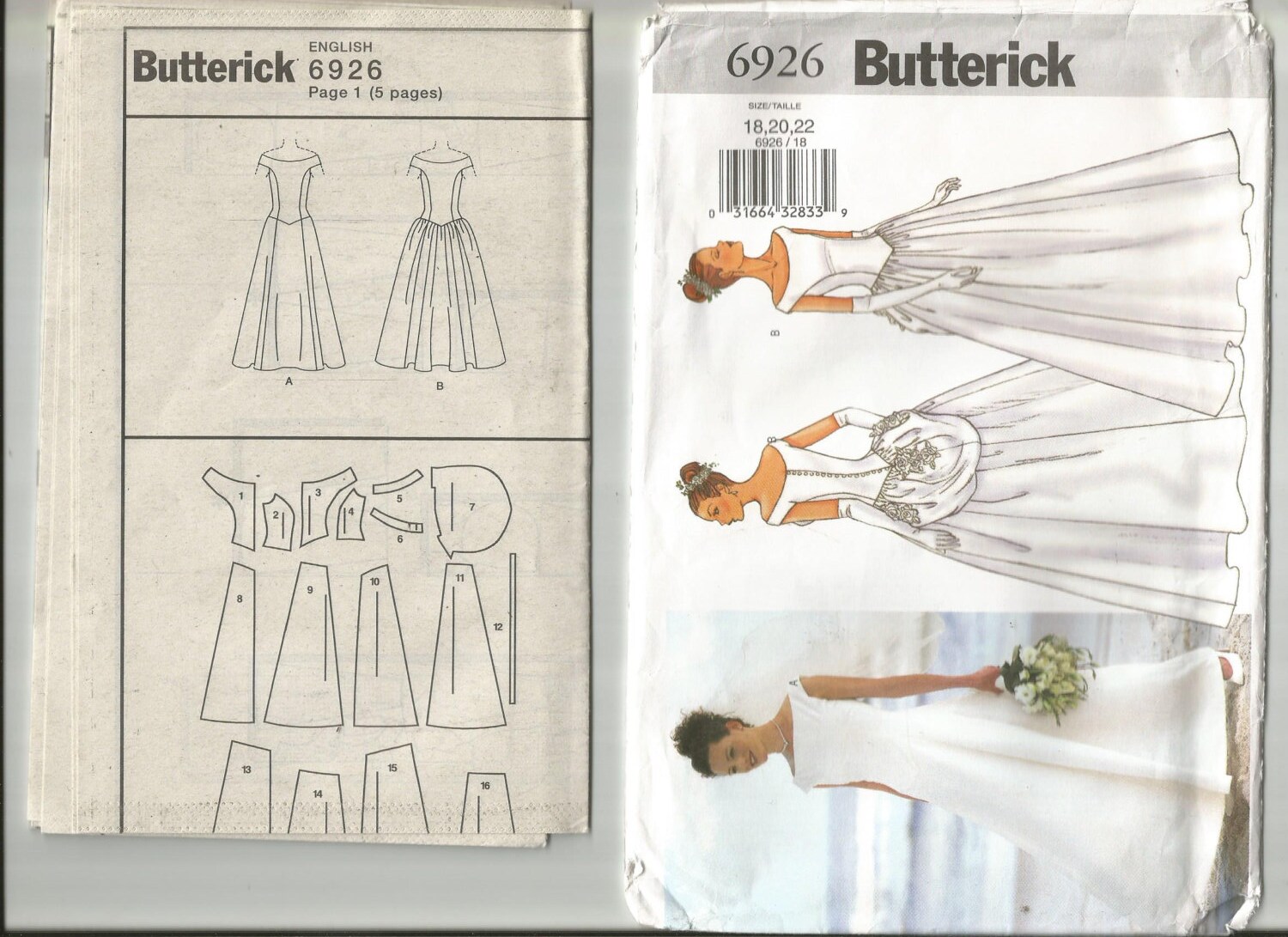Butterick 6926 Bridal Wedding Dress Sizes 18 20 22 Bust 40 42 44 - Etsy