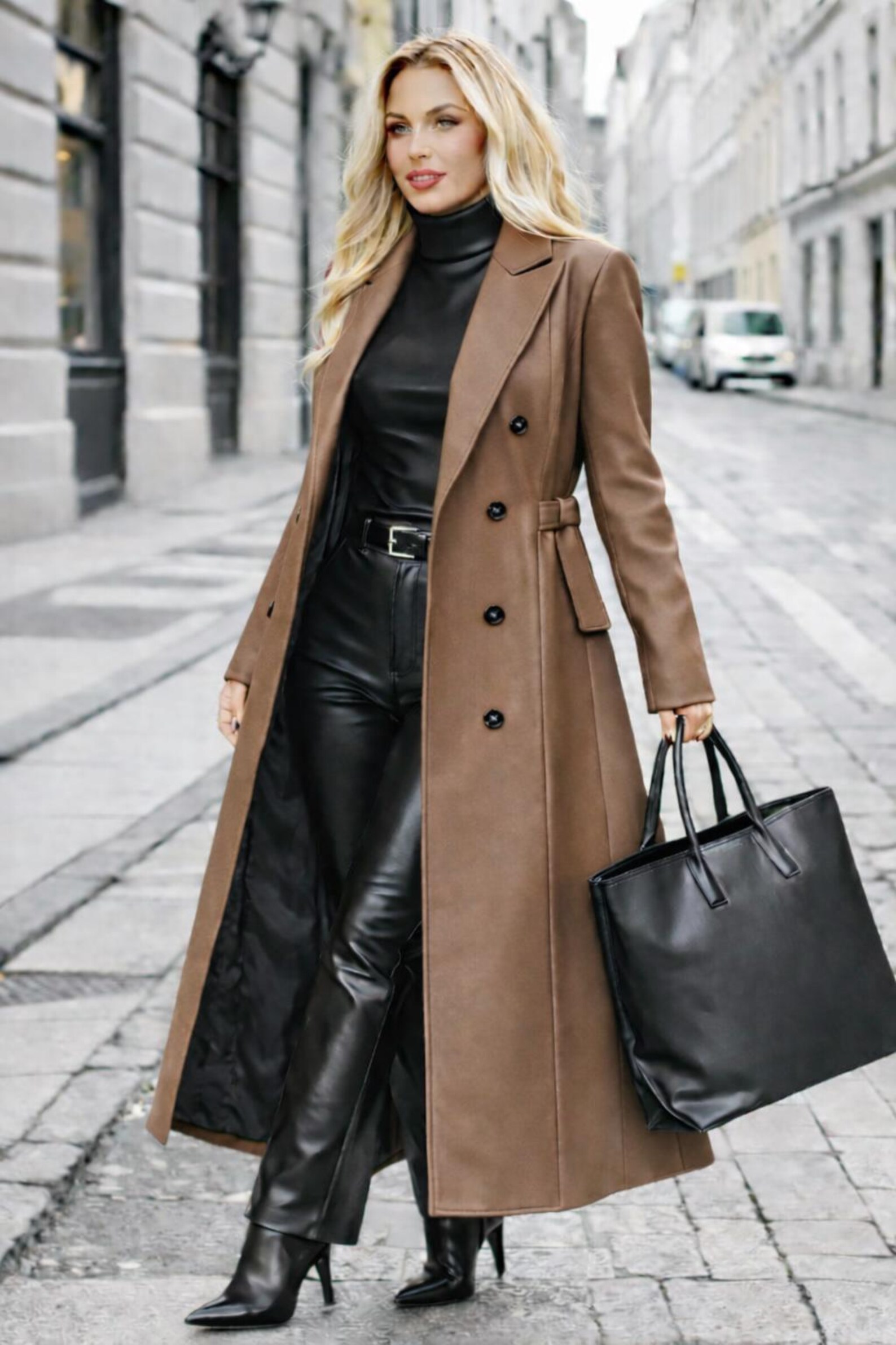 Women’s Pink Handmade Genuine Leather Long Coat Elegant Tailored ...
