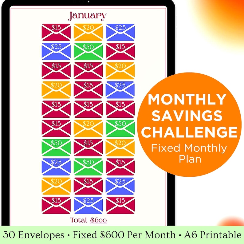 Monthly Savings Challenge Printable | Fixed Amount Plan | 30 Envelope ...