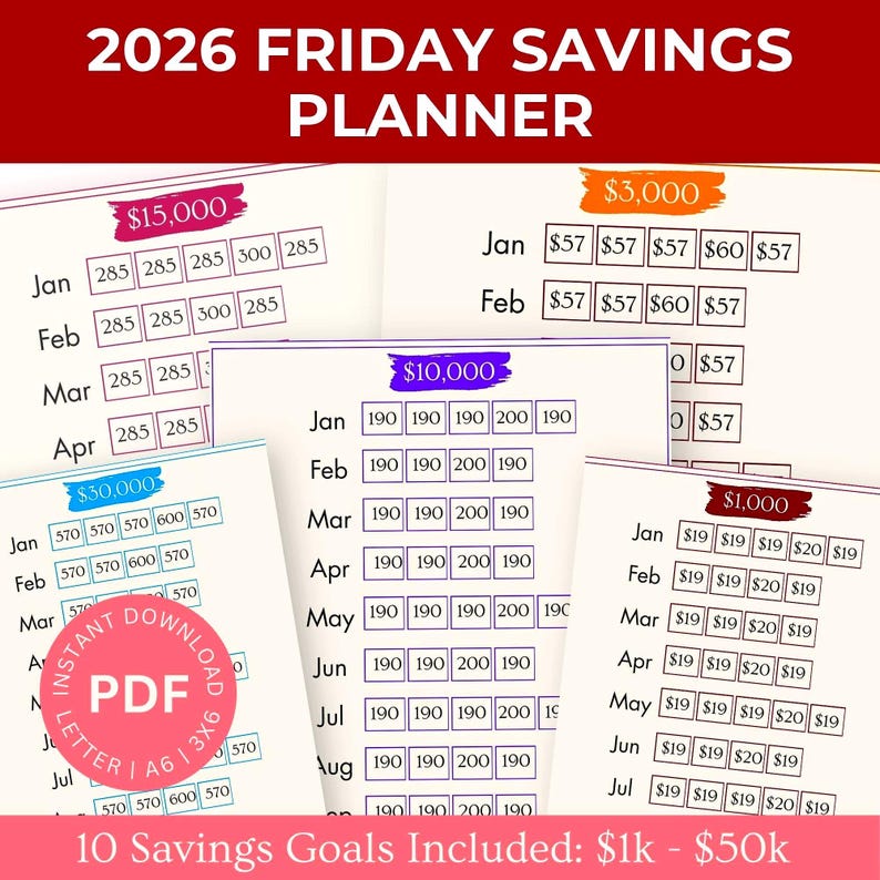 2026 Friday Savings Challenge | 52 Week Savings Challenge Printable ...
