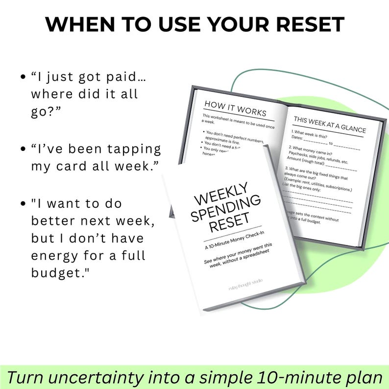 Catch Spending Leaks Weekly Spending Reset Worksheet | 10 Minute Money ...