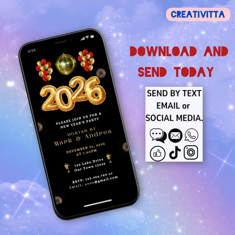 Animated New Year 2026 Invitation | Editable Canva Template | Luxury ...