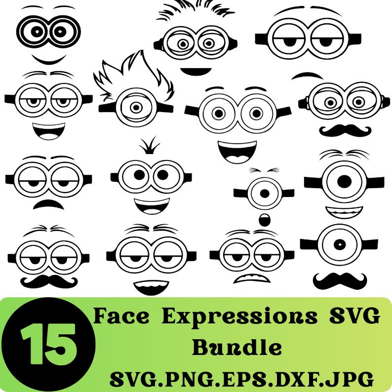 Kawaii Face Expressions Svg, Clip Art | Emoji Emotion Set | Instant ...