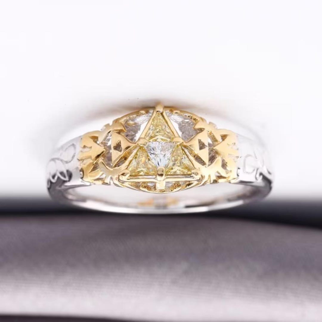Two Tone Star Cluster Ring, 14K Gold Diamond Alternative Band ...