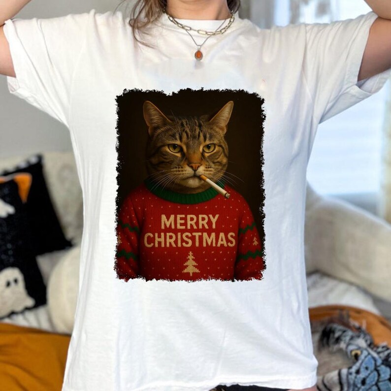 Funny Christmas Smoking Cat PNG, Sarcastic Holiday Meme, Cool Cat Lover ...