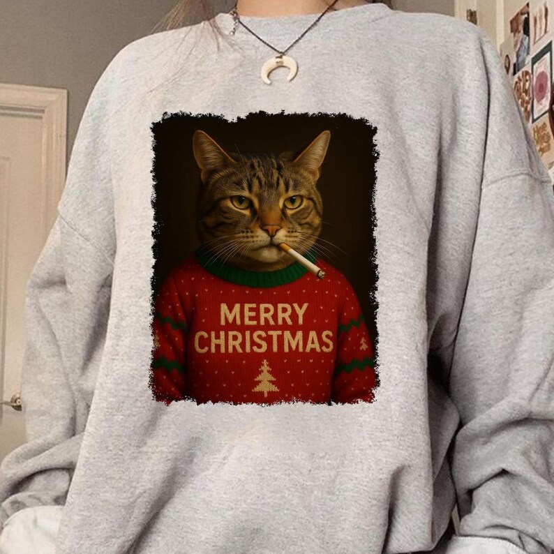 Funny Christmas Smoking Cat PNG, Sarcastic Holiday Meme, Cool Cat Lover ...