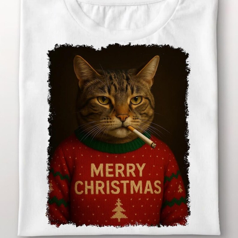 Funny Christmas Smoking Cat PNG, Sarcastic Holiday Meme, Cool Cat Lover ...