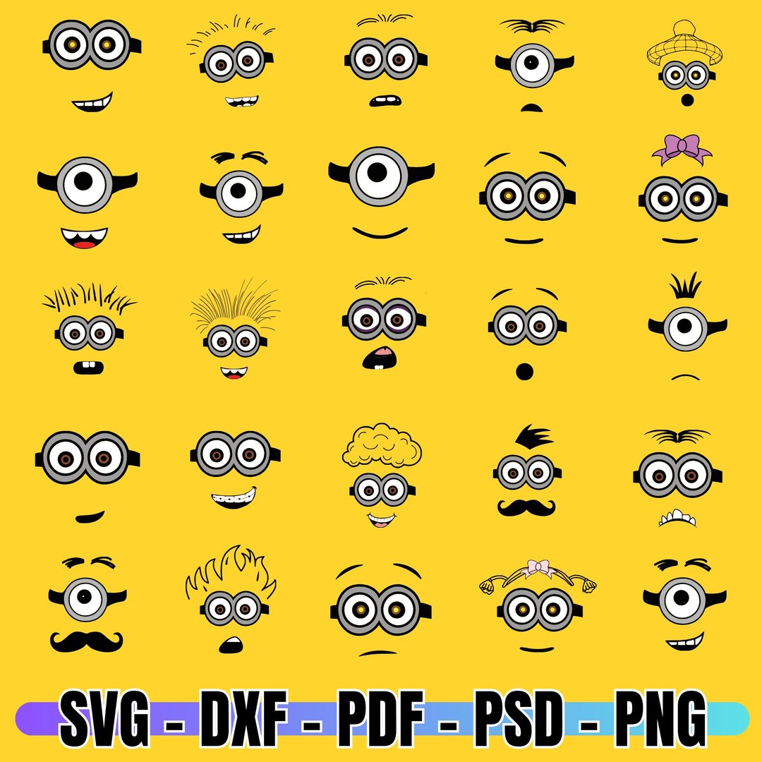 Minions Face Vector Bundle: Clip Art, Cut Files for Cricut (digital ...