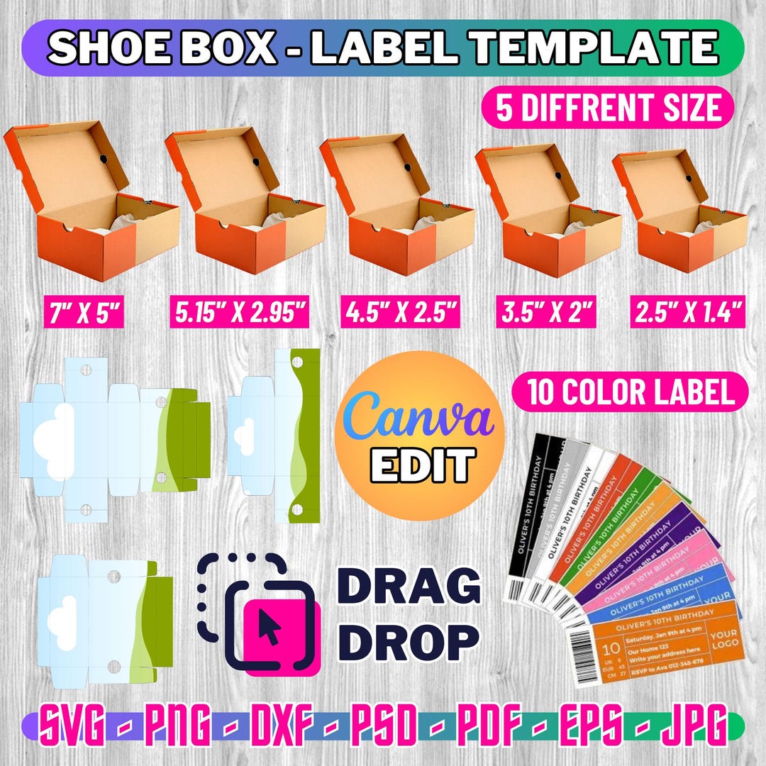 Shoe Box Template Bundle, Editable Label, Sneaker Box (svg, Png, Eps ...