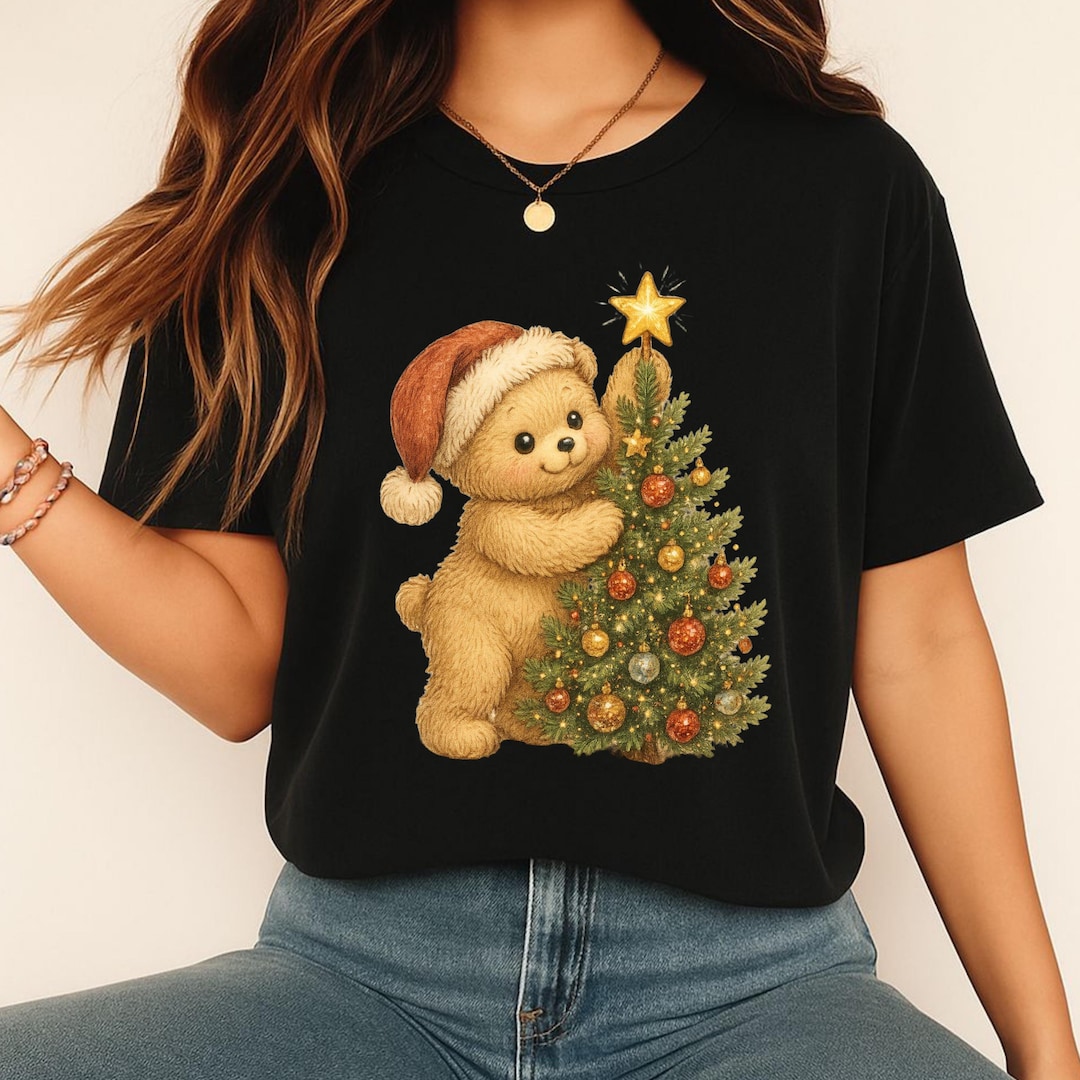 Christmas Bear Tee, Holiday Tree, Festive Gift Shirt - Etsy