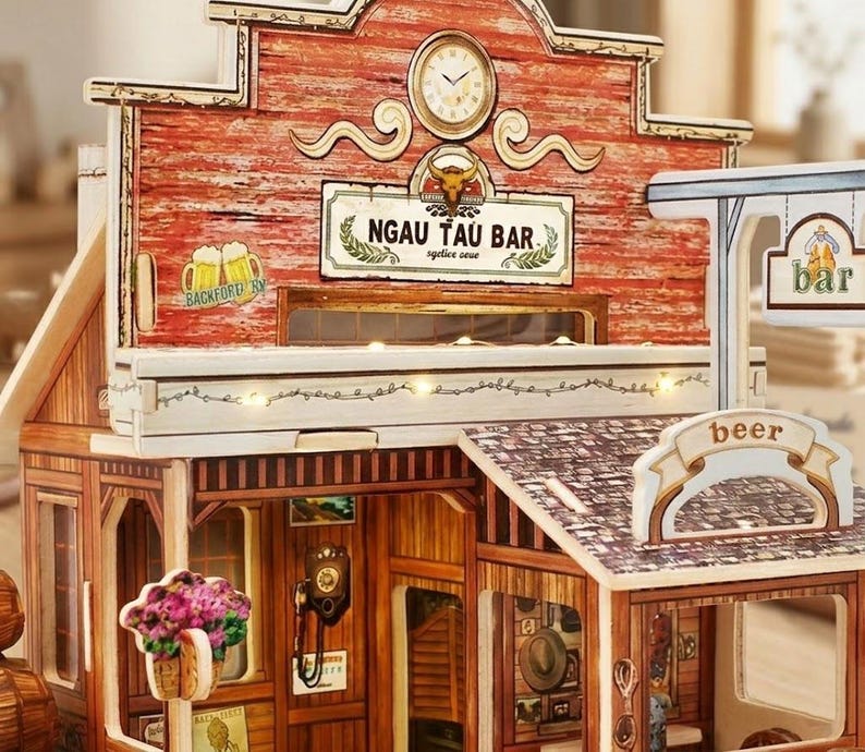 3D Wooden Puzzle Wild West Saloon Bar Model Kit, Miniature Dollhouse ...
