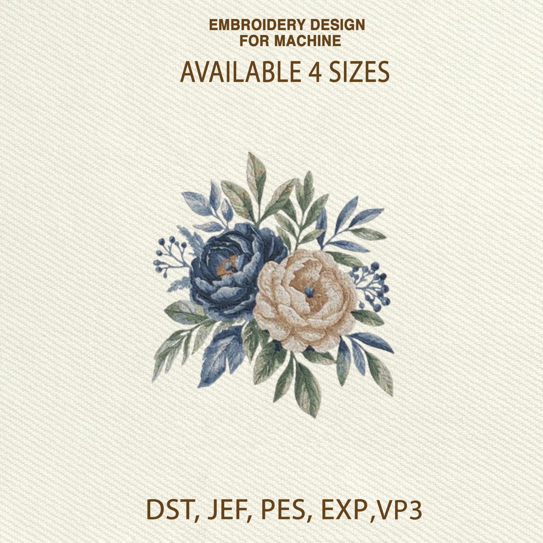Floral Embroidery Design, Vintage Flower Machine Embroidery File ...