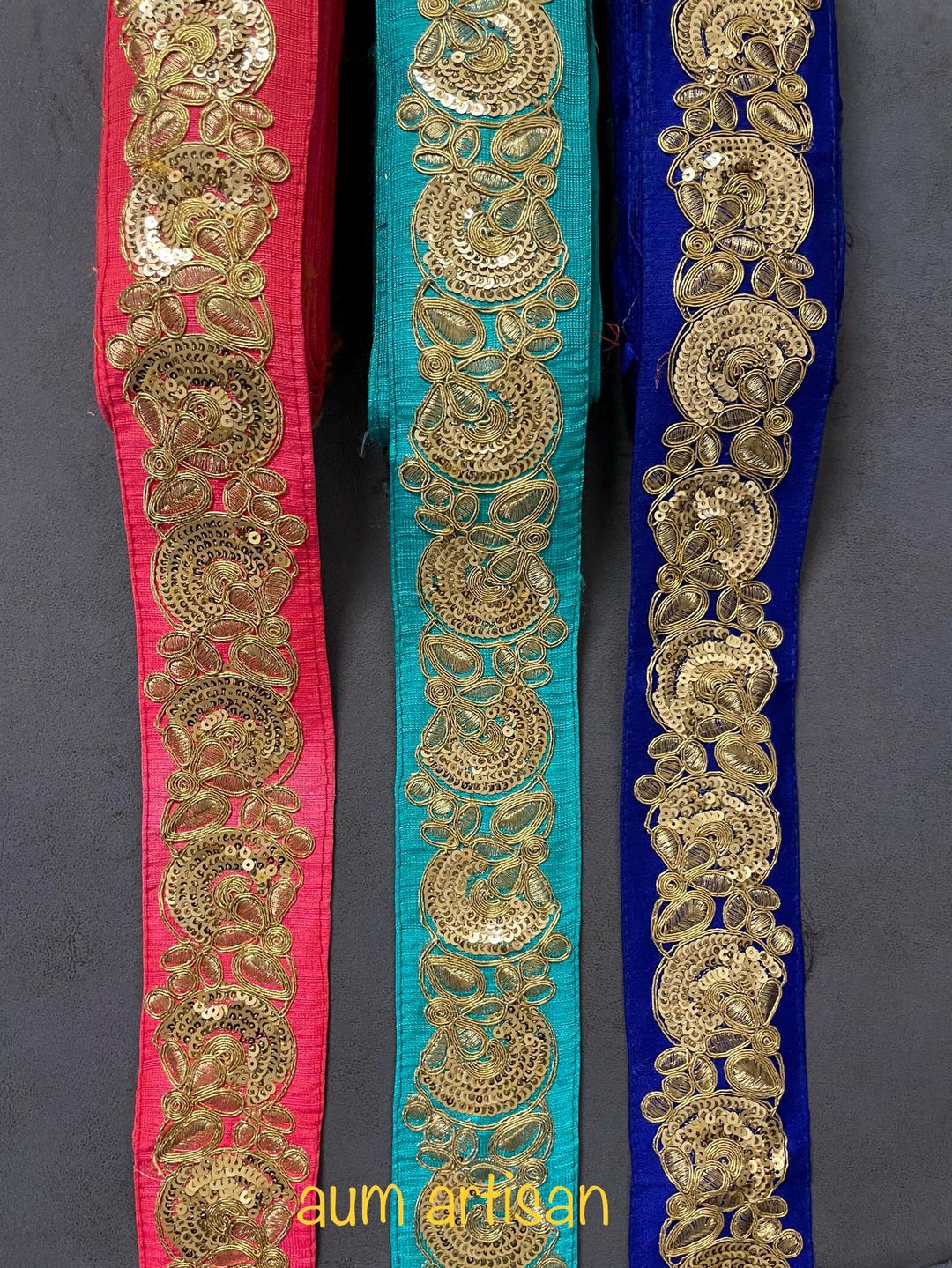 Golden Work Border in 3 Shades Teal/bright Red/blue Saree Trim by Yard ...