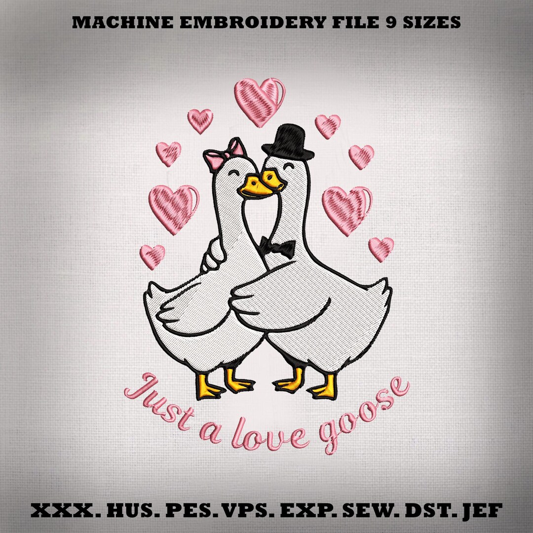 Cute Goose Couple Embroidery File, Valentine Goose Embroidery, Love ...