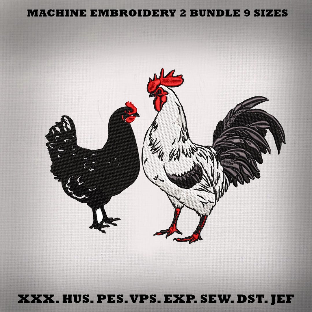 Rooster and Hen Embroidery Design, Chicken Embroidery File, Farm Animal ...