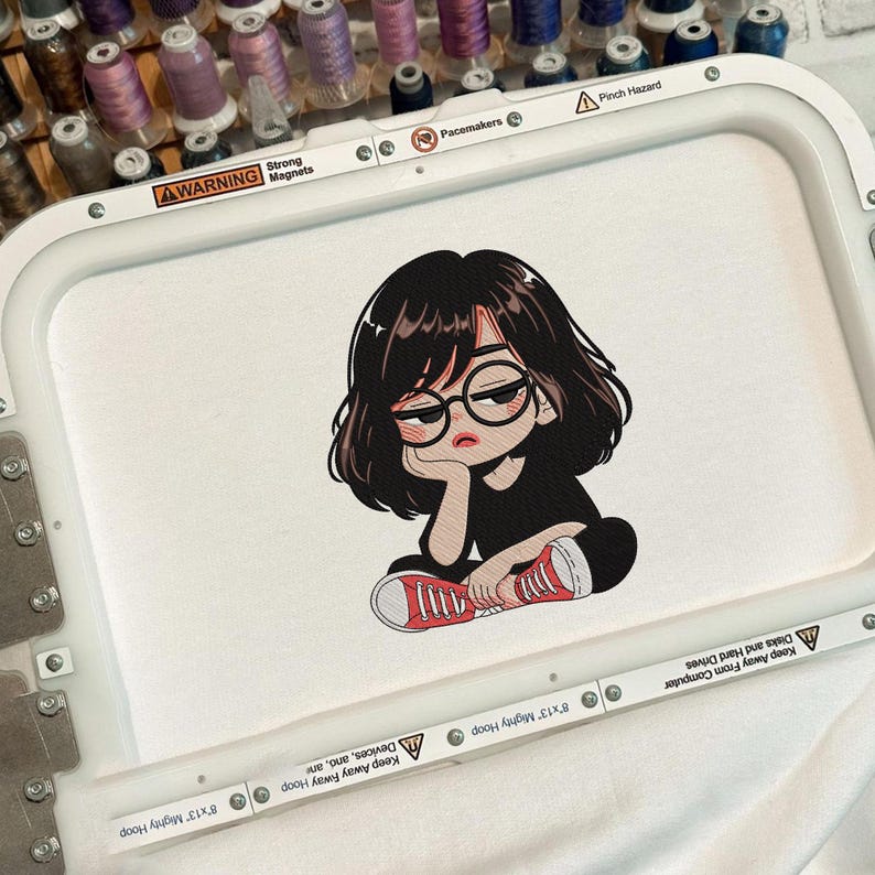 Moody Girl Embroidery Design, Cute Anime Girl Machine Pattern, Bored ...