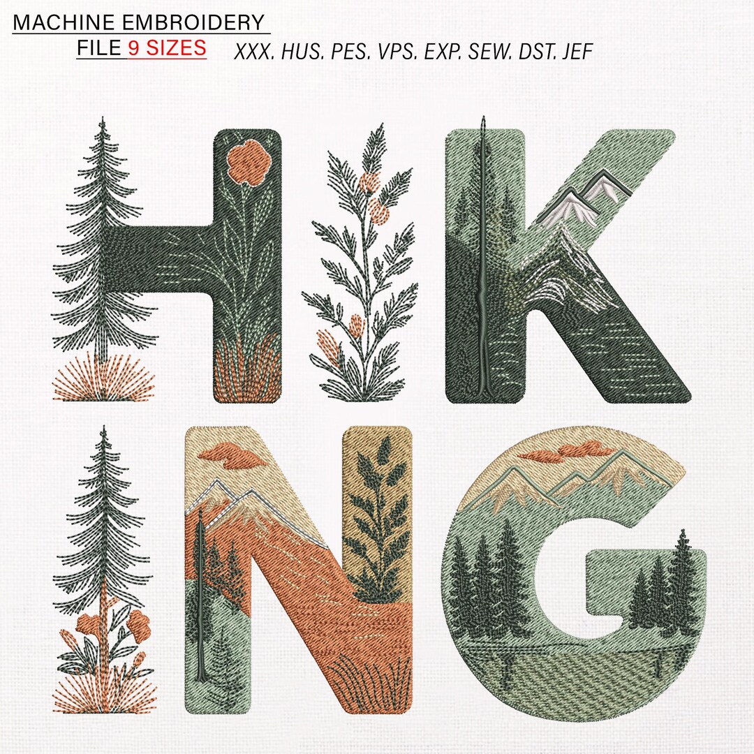 Hiking Machine Embroidery Design, Nature Mountain Landscape Pattern ...
