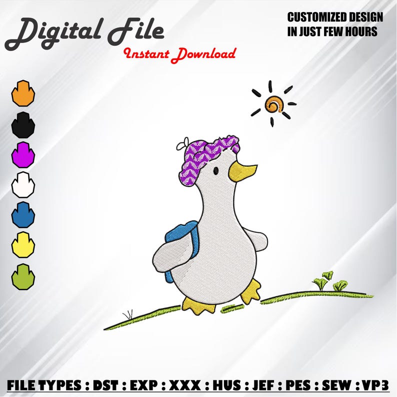 Cute Duck Embroidery Design, Cut Goose Embroidery Design, Cartoon Duck ...