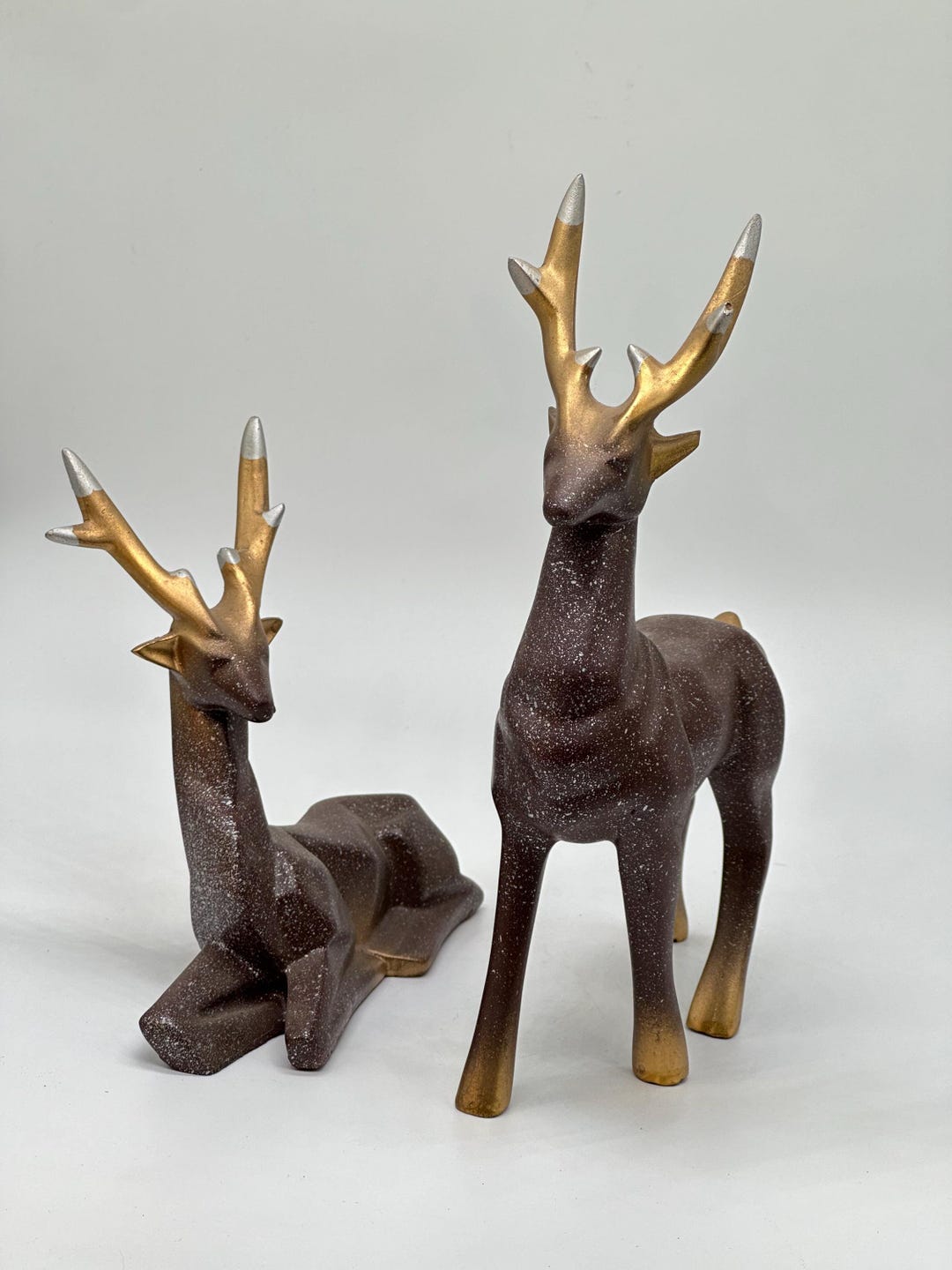 Handcrafted Deer Statue Pair, Gold Antlers Decorative Sculpture ...