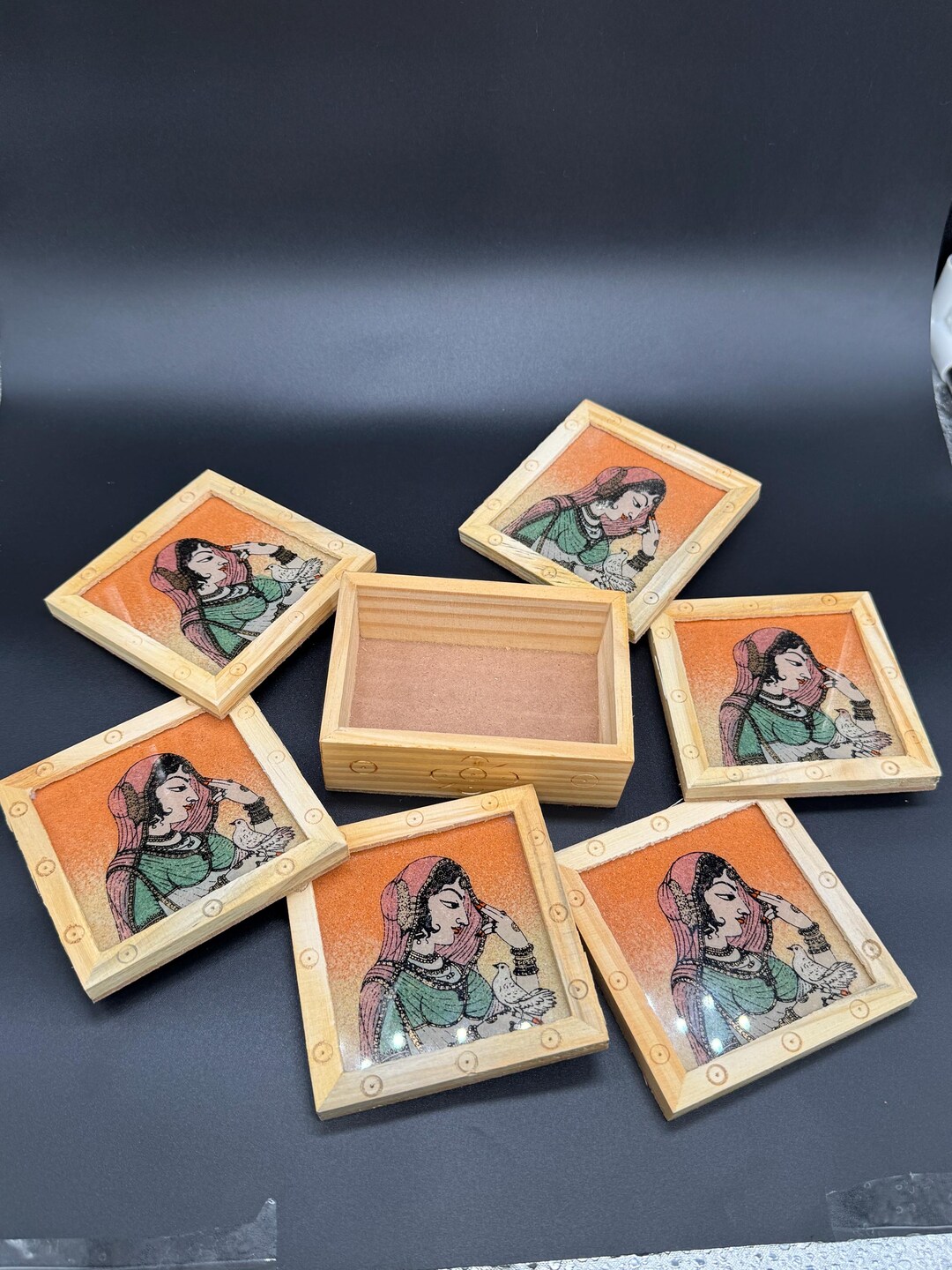 Handmade Wooden Coaster Set With Box Rajasthani Art Tea Coasters ...