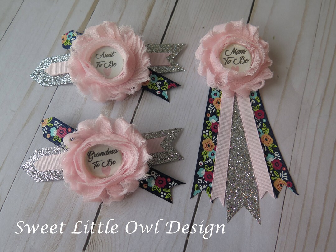 Floral Mom to Be Pin- BABY SHOWER PIN- Navy Floral, Light Pink With ...