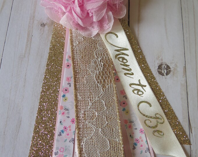 Mom to Be Pin/ Corsage BABY SHOWER PIN Light Pink Lace Shabby Flower ...