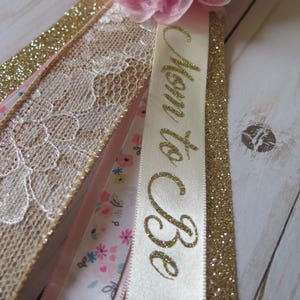 Mom to Be Pin/ Corsage- BABY SHOWER PIN- Light Pink Lace Shabby Flower ...