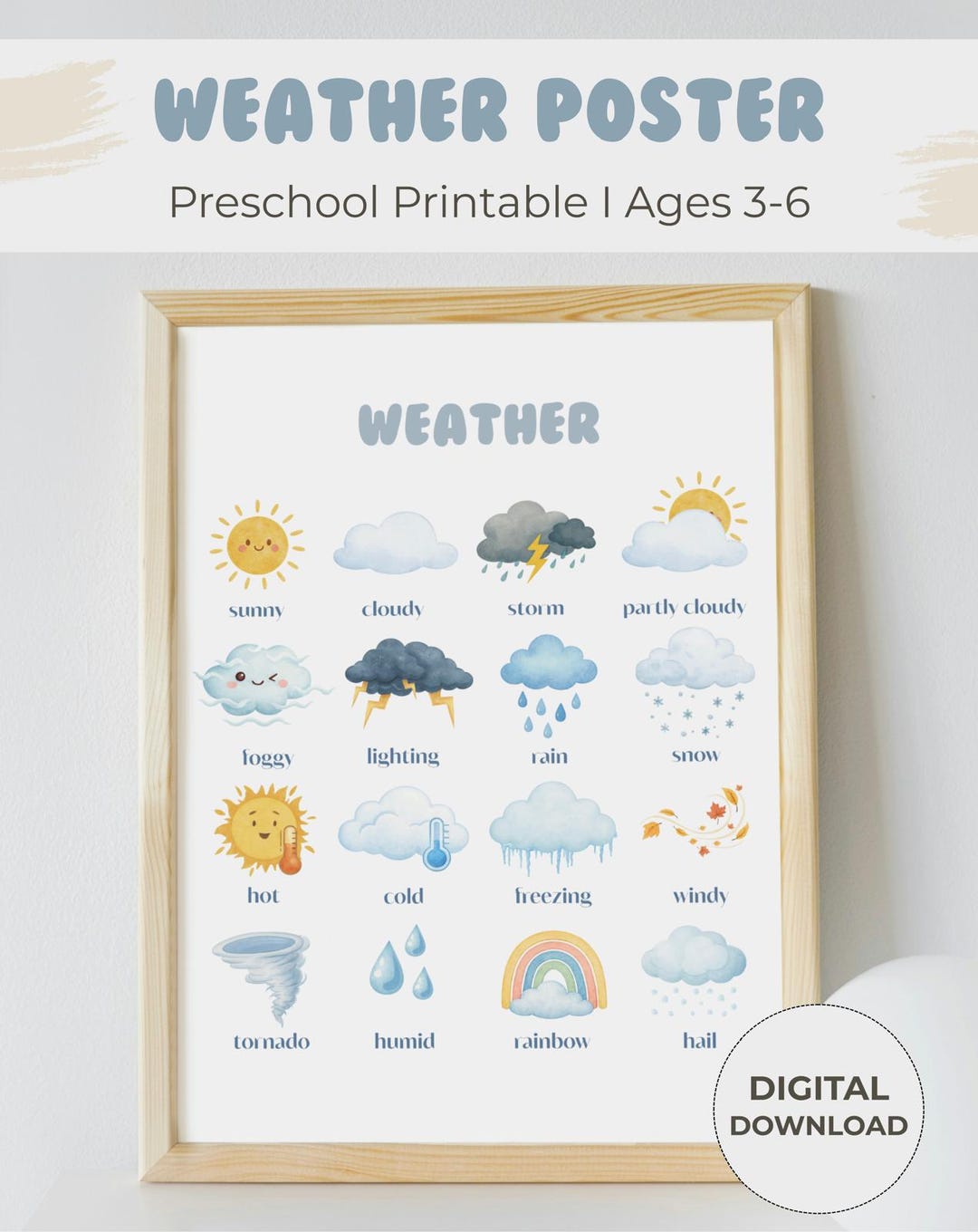 Weather Poster for Kids | Weather Icons | Educational Wall Art ...