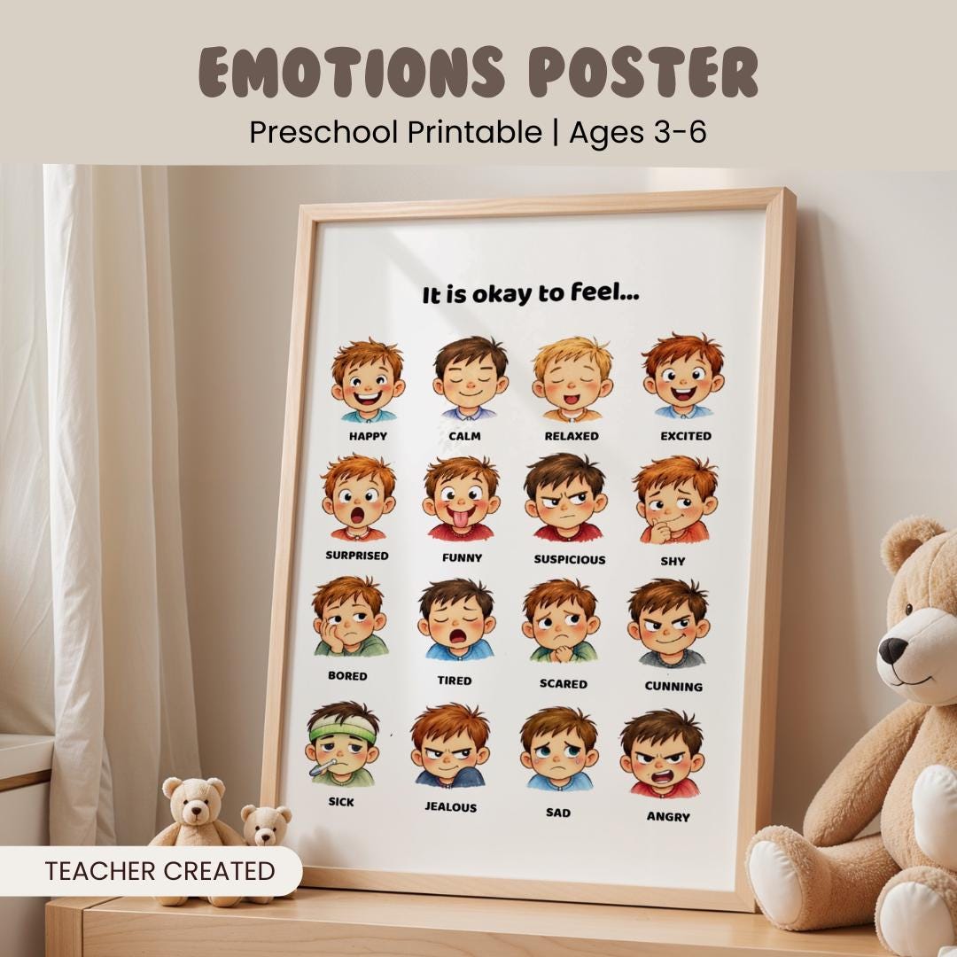 Kids Emotions Poster | Feelings Faces for Children | Emotional Learning ...