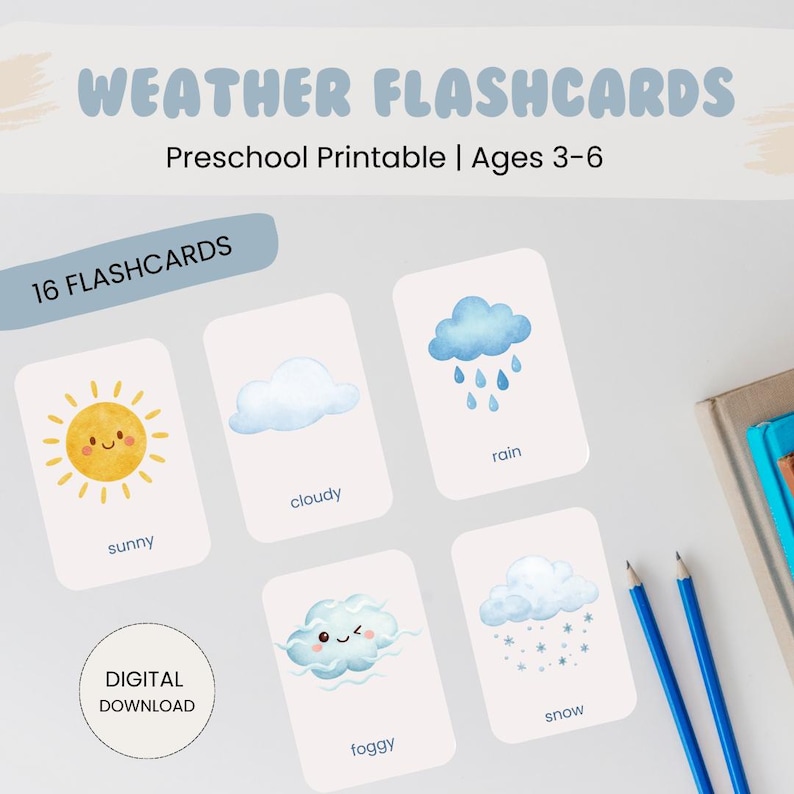 Weather Flashcards for Preschool | Printable Weather Cards | Weather ...