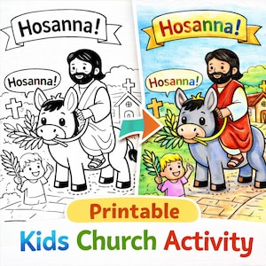 Palm Sunday Craft Art Printable, Jesus Riding Donkey Coloring Page ...