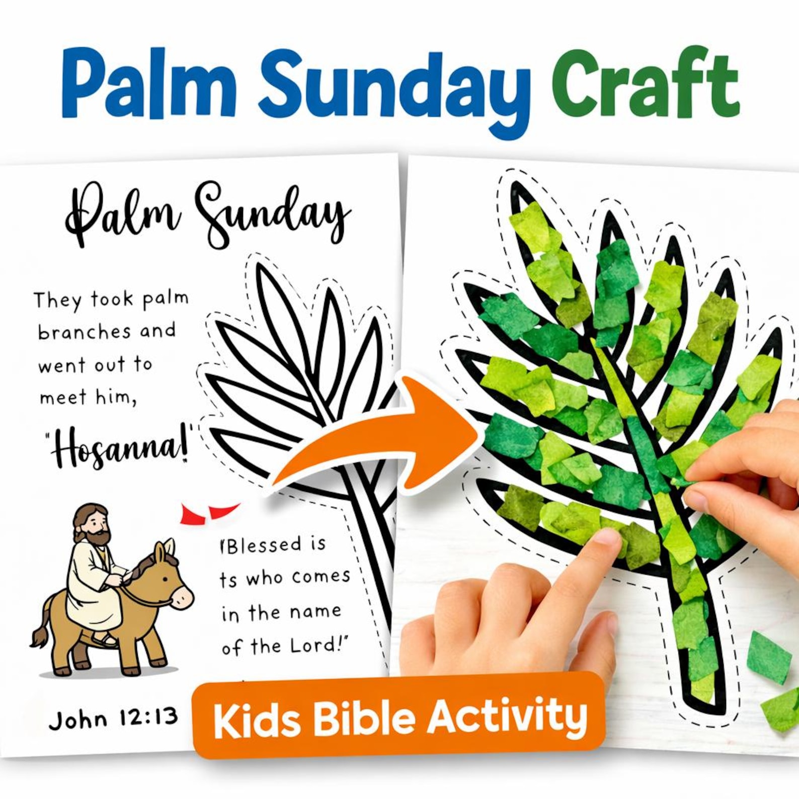 Palm Sunday Tissue Paper Craft Printable for Kids, Christian Sunday ...