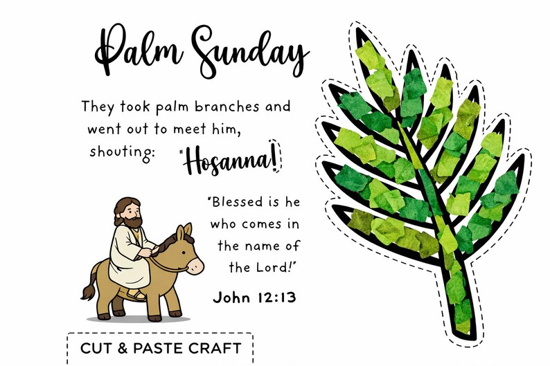 Palm Sunday Tissue Paper Craft Printable for Kids, Christian Sunday ...