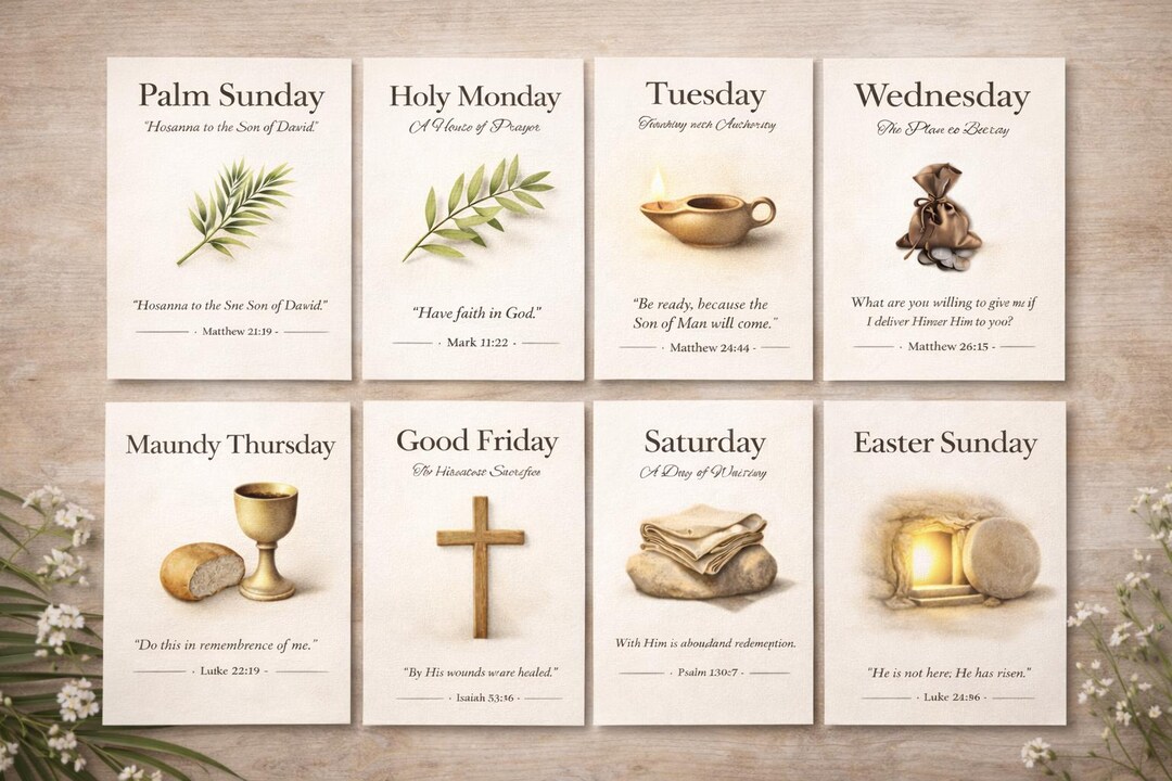 Christian Holy Week Printable Scripture Cards Set, Palm Sunday to ...