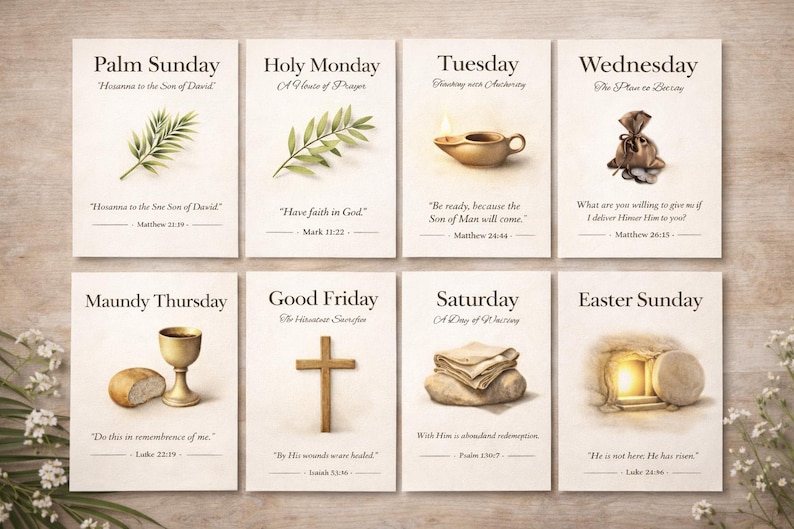 Christian Holy Week Printable Scripture Cards Set, Palm Sunday to ...