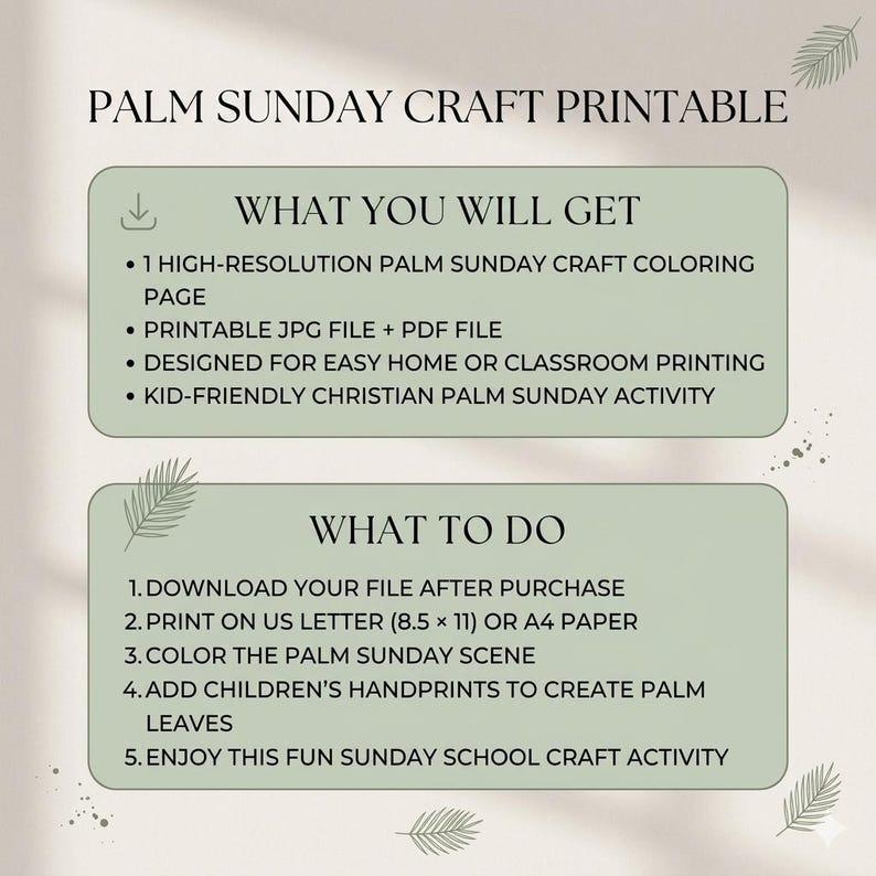 Palm Sunday Craft Printable for Kids, Christian Sunday School Activity ...