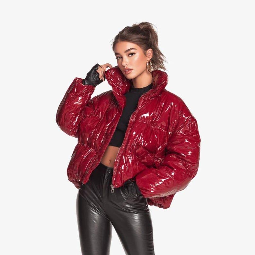 Women’s Shiny Red Puffer Jacket | Oversized Bubble Coat | Glossy ...