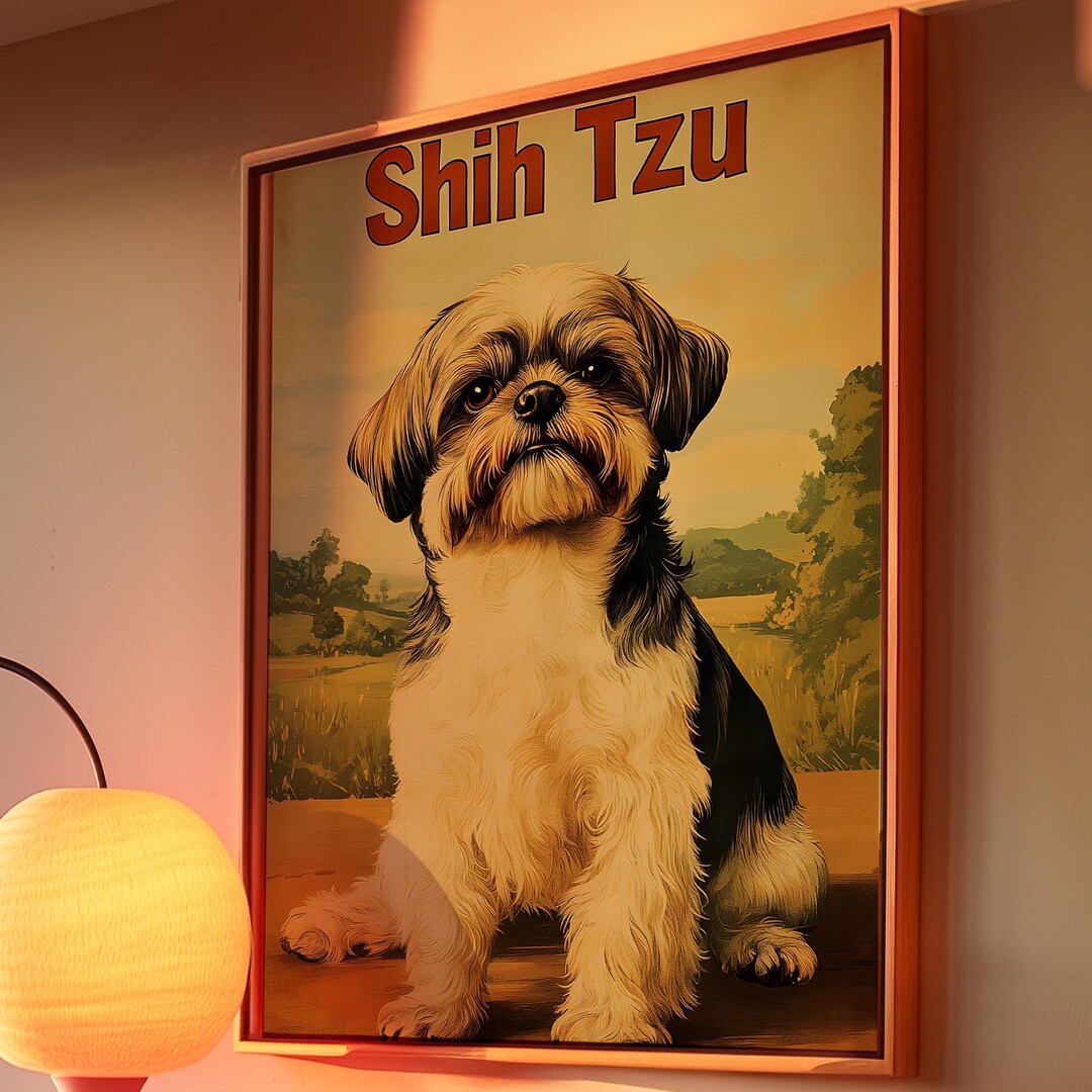 Shih Tzu Wall Art Print, Vintage Shih Tzu Dog Illustration Poster, Shih ...