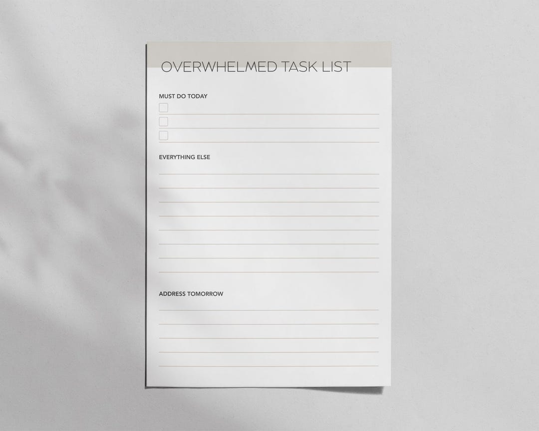 Overwhelmed Task List Printable | Minimal Daily to Do List | A4 PDF - Etsy