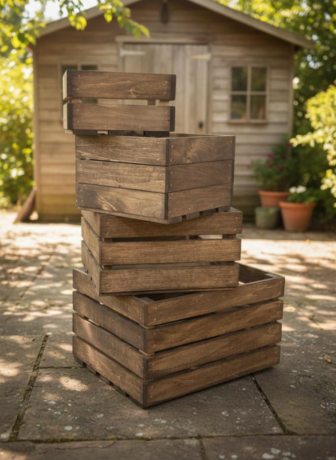 Rustic Wooden Nesting Crate Set of 4 – Farmhouse Stackable Storage ...