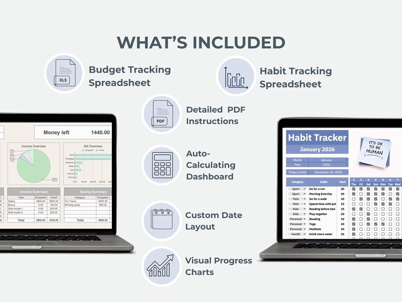 ADHD Budget Planner + Habit Tracker Google Sheets Bundle + Printables ...