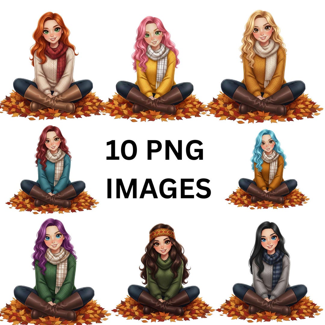 Cozy Autumn Girl Clipart Set: Aesthetic Fall Fashion Pngs, Soft Knits ...