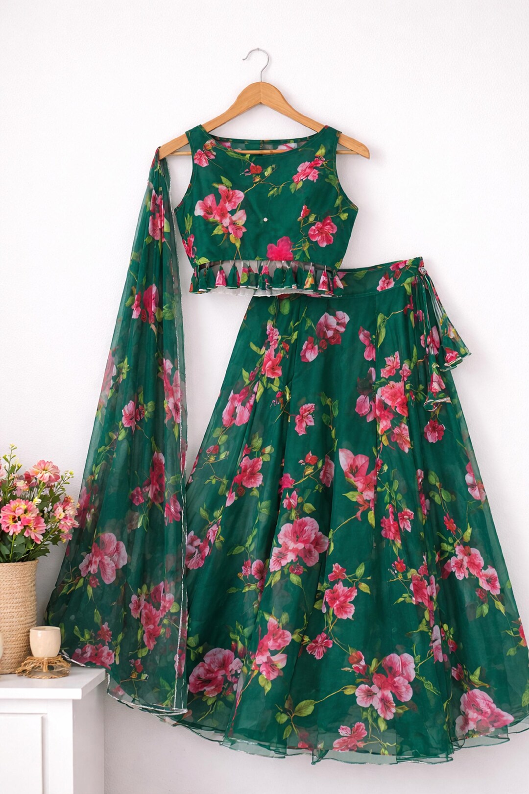 Floral Lehenga Choli Set With Dupatta, Printed Indian Ethnic Wear ...