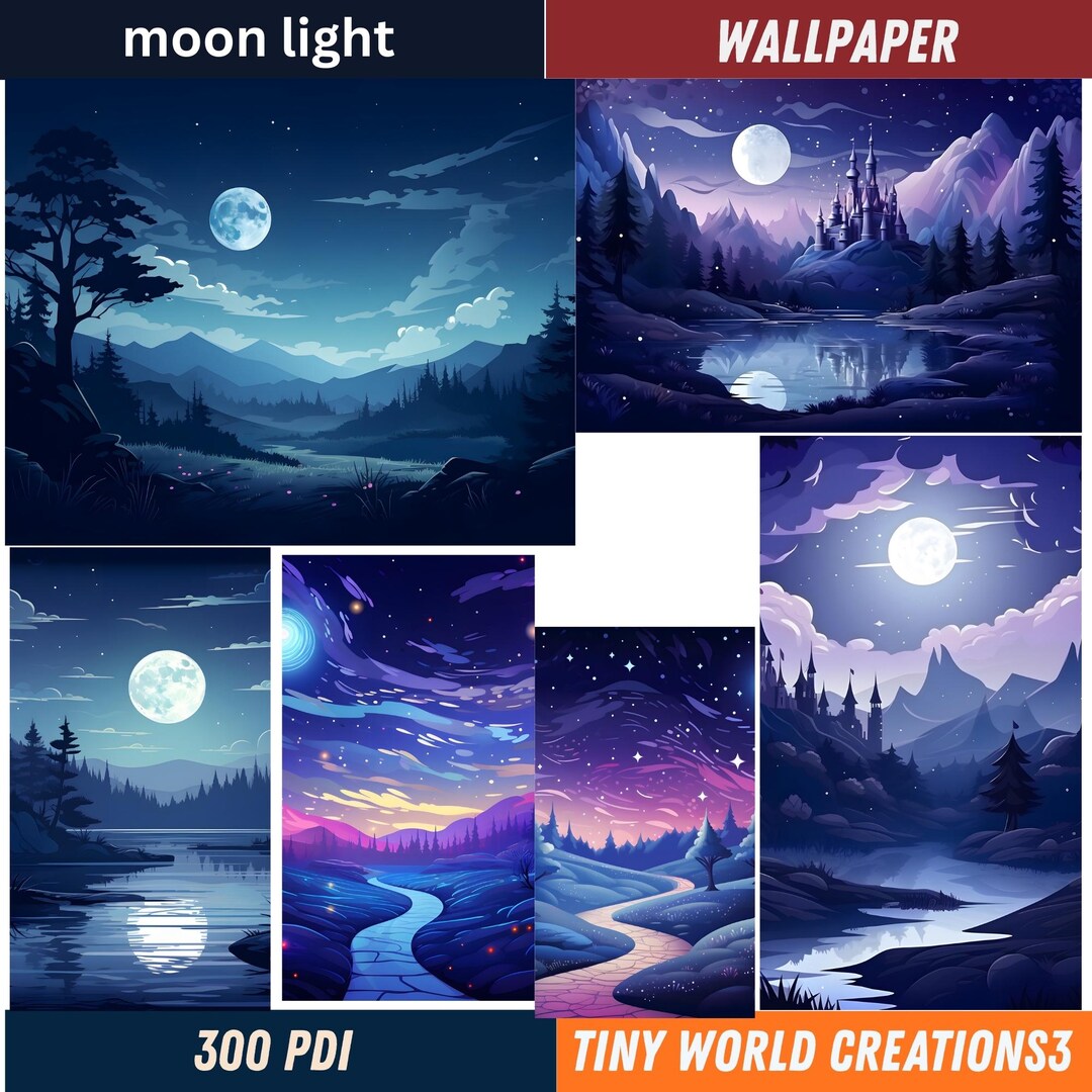 Enchanting Night Forest Mural, Moon and Starry Sky Peel and Stick, Dark ...