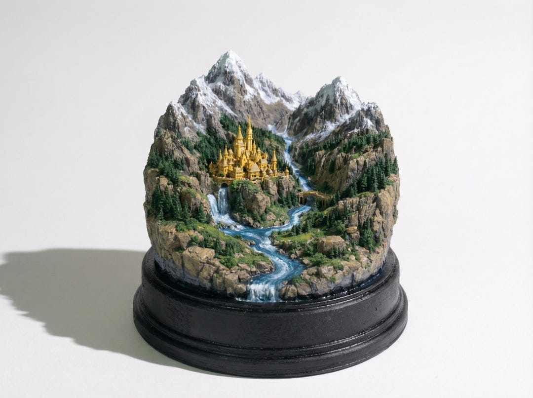 Fantasy Mountain Valley Diorama – Desk & Bookshelf Ornament, Paintable ...