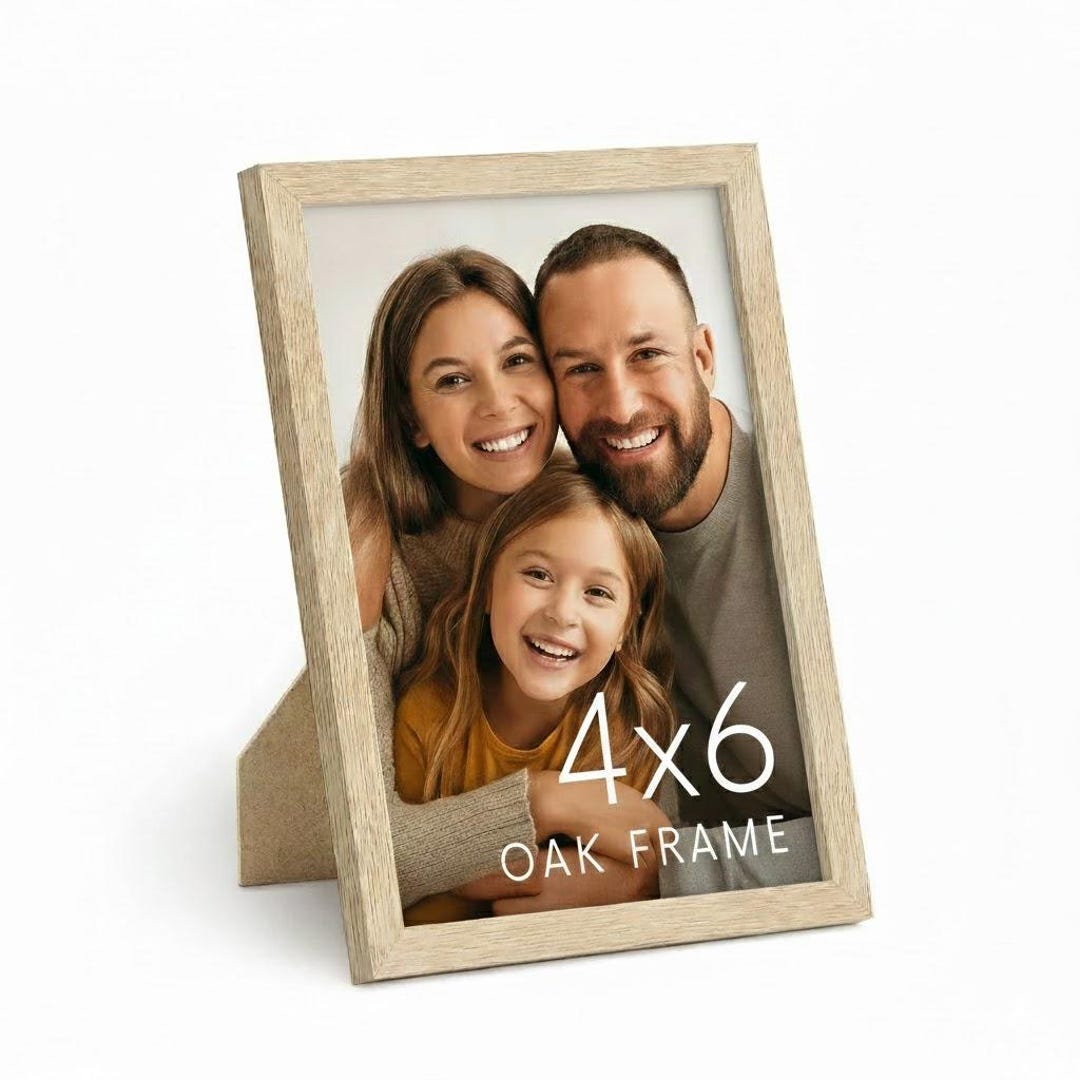 4x6 Beige Oak Standing Frame | Glass or Plexiglass Photo Frame for Desk ...