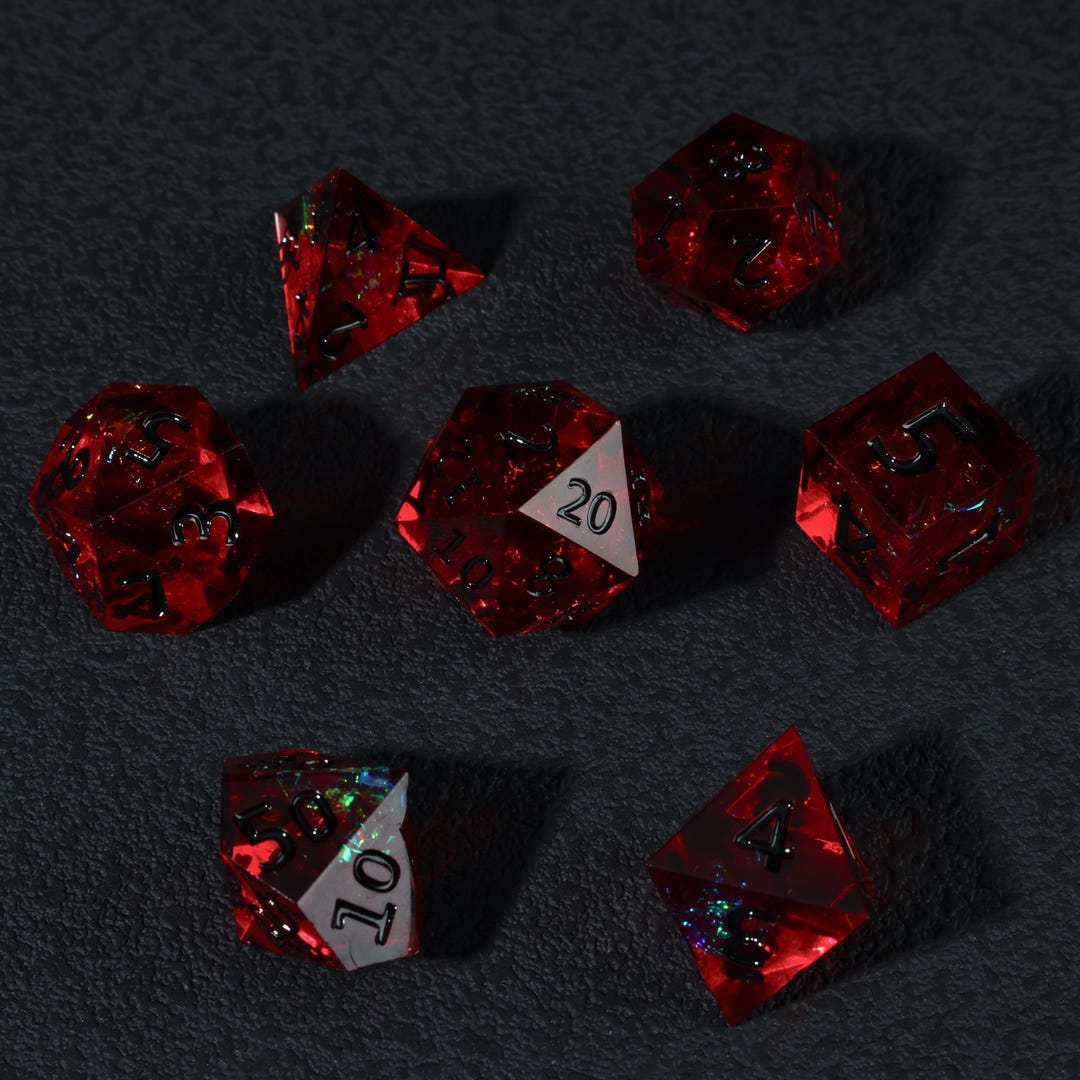 Red Resin Sharp Edge D&D Dice Set, Dungeons and Dragons Polyhedral RPG ...