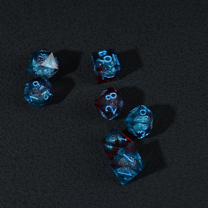 Blue Liquid Core Dice Set, Resin Sharp Edge D&D Dice Set, Dungeons and ...